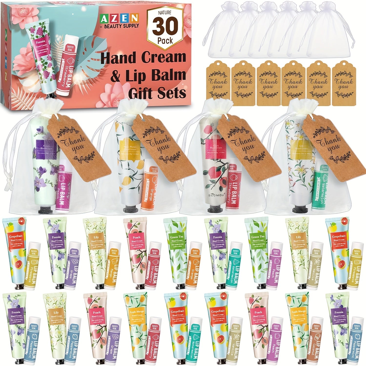 Pamper & Thank: 30 Luxury Hand Cream & Lip Balm Gift Sets