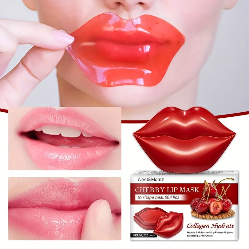 Cherry Bliss Collagen Lip Masks - 20pcs for Hydration & Glow
