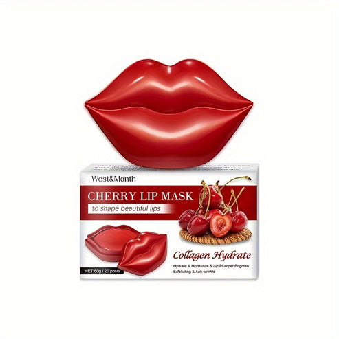 Cherry Bliss Collagen Lip Masks - 20pcs for Hydration & Glow
