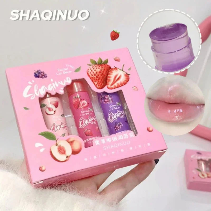 Fruity Hydration Trio: Moisturizing Lip Balm & Gloss Set