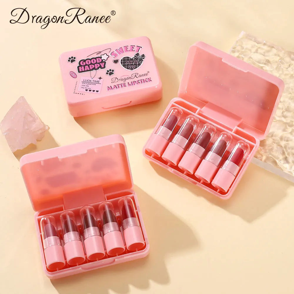 Mini Matte Lipstick Set: 5 Vibrant Shades in Cute Gift Box - Perfect ...