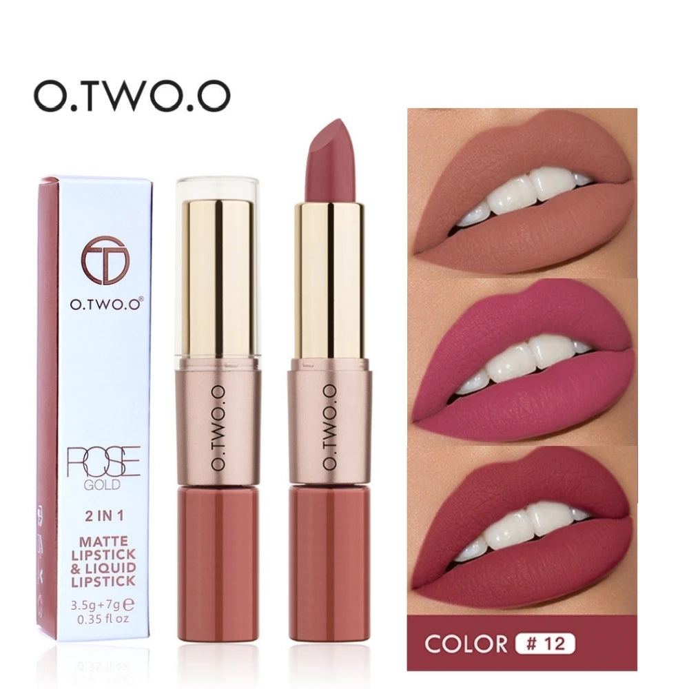 O.TWO.O Dual-Effect Lipstick: 12 Vibrant Waterproof Shades
